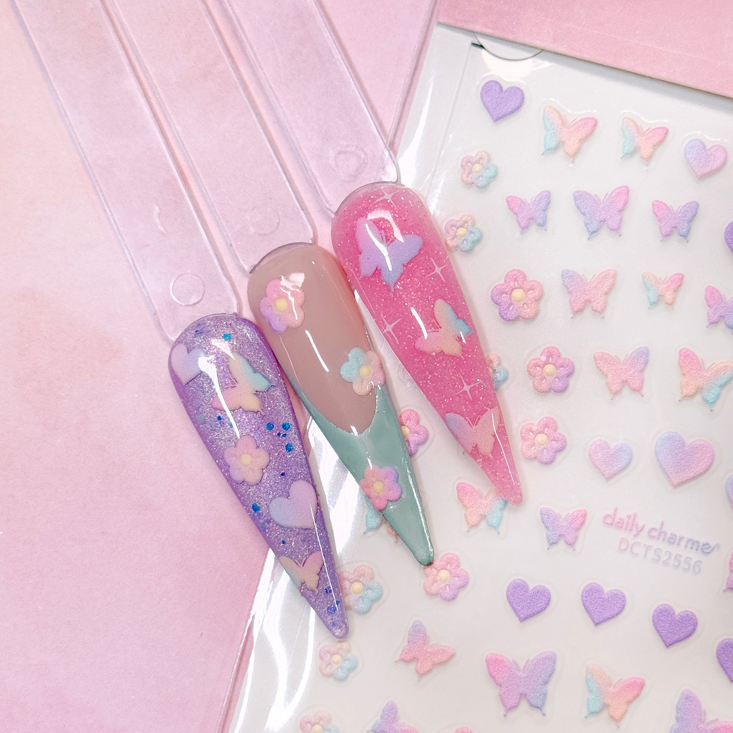 3D Embossed Nail Art Sticker / Spring Flutter Pastel Heart Flower ...