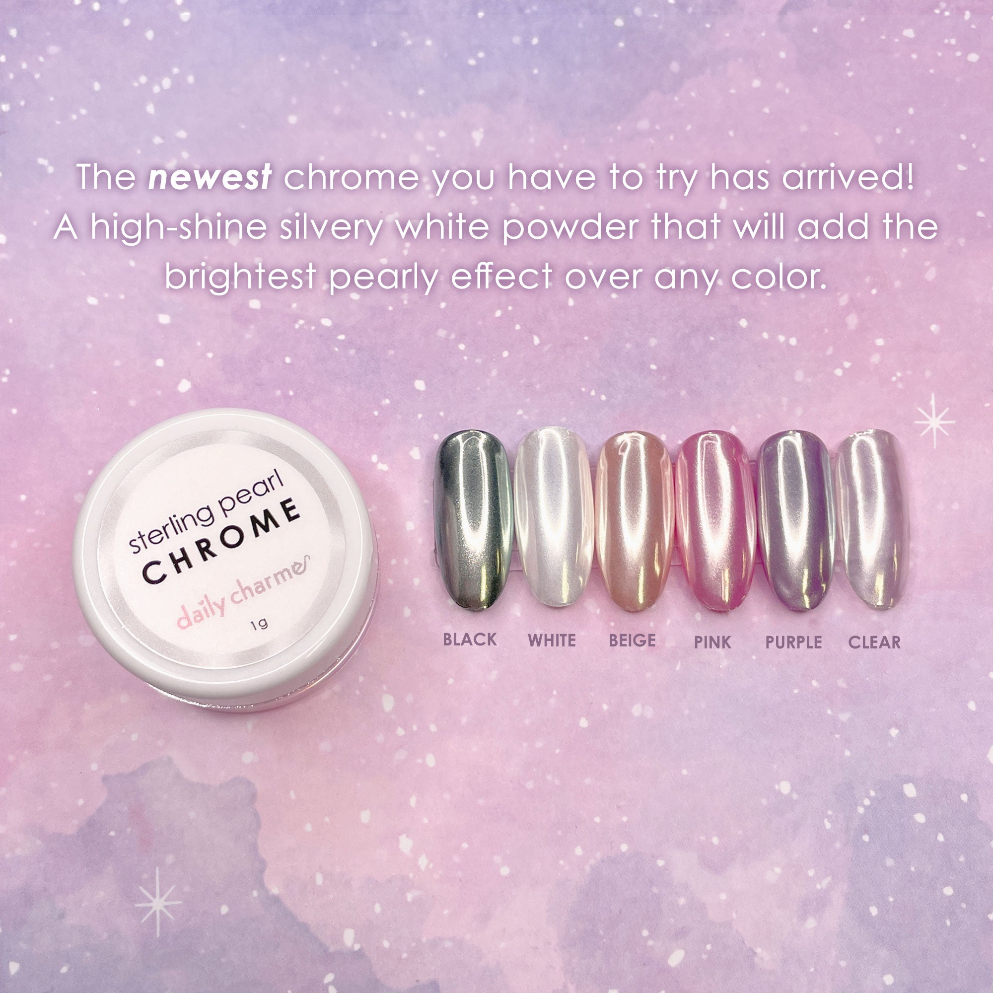 Daily Charme Nail Art | Sterling Pearl Chrome Powder for Glazed Donut Nails