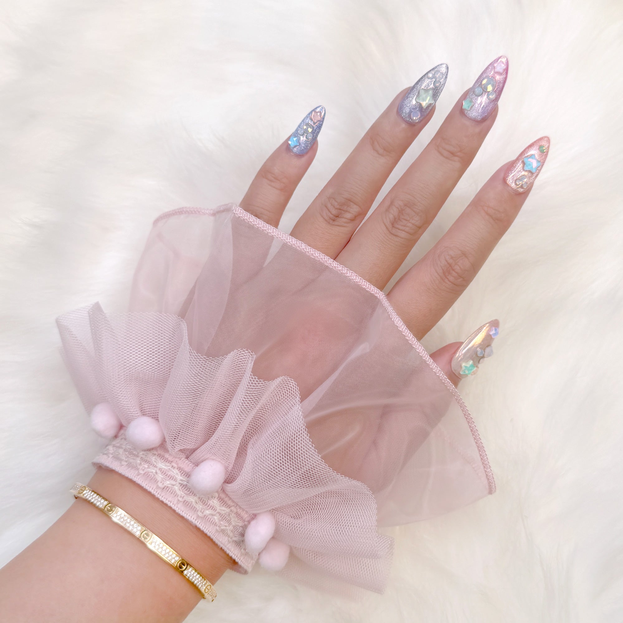 Pink Princess Chiffon Lace Wrist Cuffs - Faux Sleeve Nail Photo Video ...
